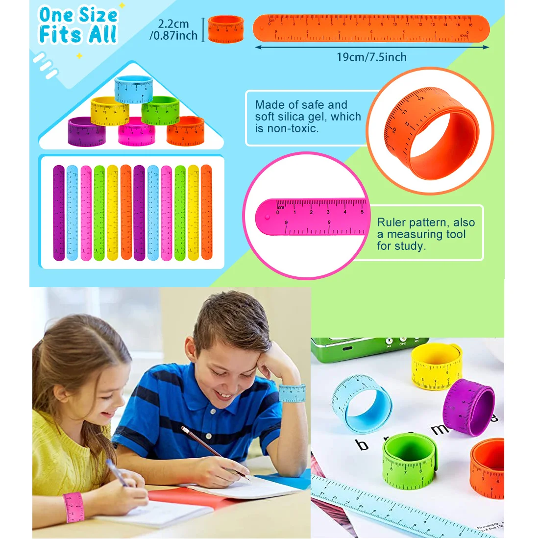 4PCS-Silicone-Ruler-Slap-Bracelet-Rubber-Snap-Band-Wristband-Recycled ...