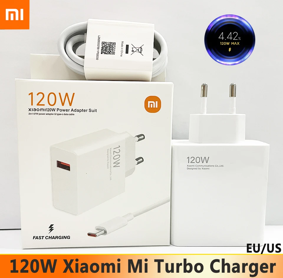 Xiaomi cargador rápido de 120w, adaptador de corriente para UE y EE. UU ...