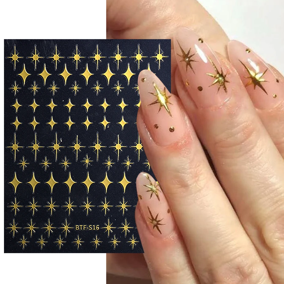 Gold Glossychic Stars Nail Stickers 3d Sliver Black White Starshine ...