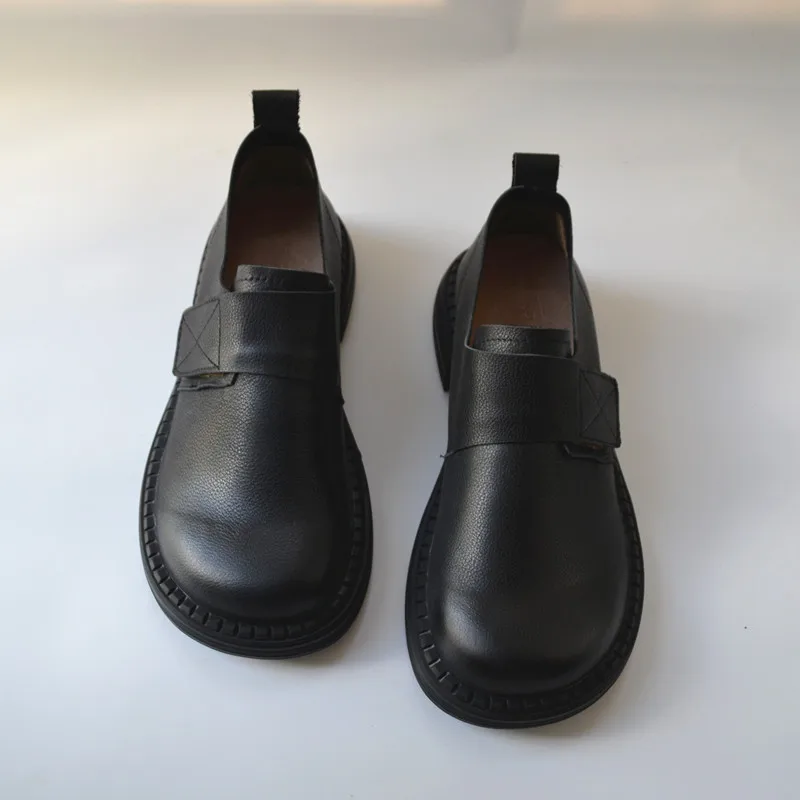 GenuineLeather-zapatos-de-punta-ancha-para-mujer-calzado-de-cuero-suave-suelto-Retro-lindo ...