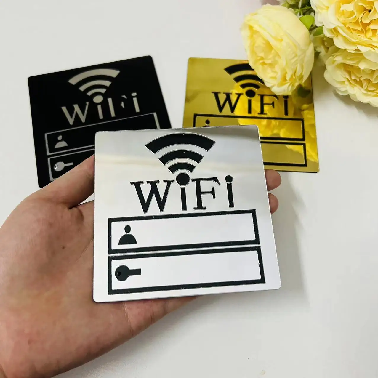 10cm-3D-WIFI-Sign-Acrylic-Mirror-Wall-Stickers-Rewritable-Account-And ...