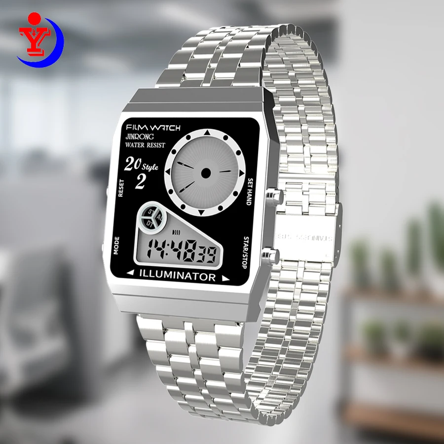 Reloj deportivo digital con pantalla dual de acero inoxidable para ...