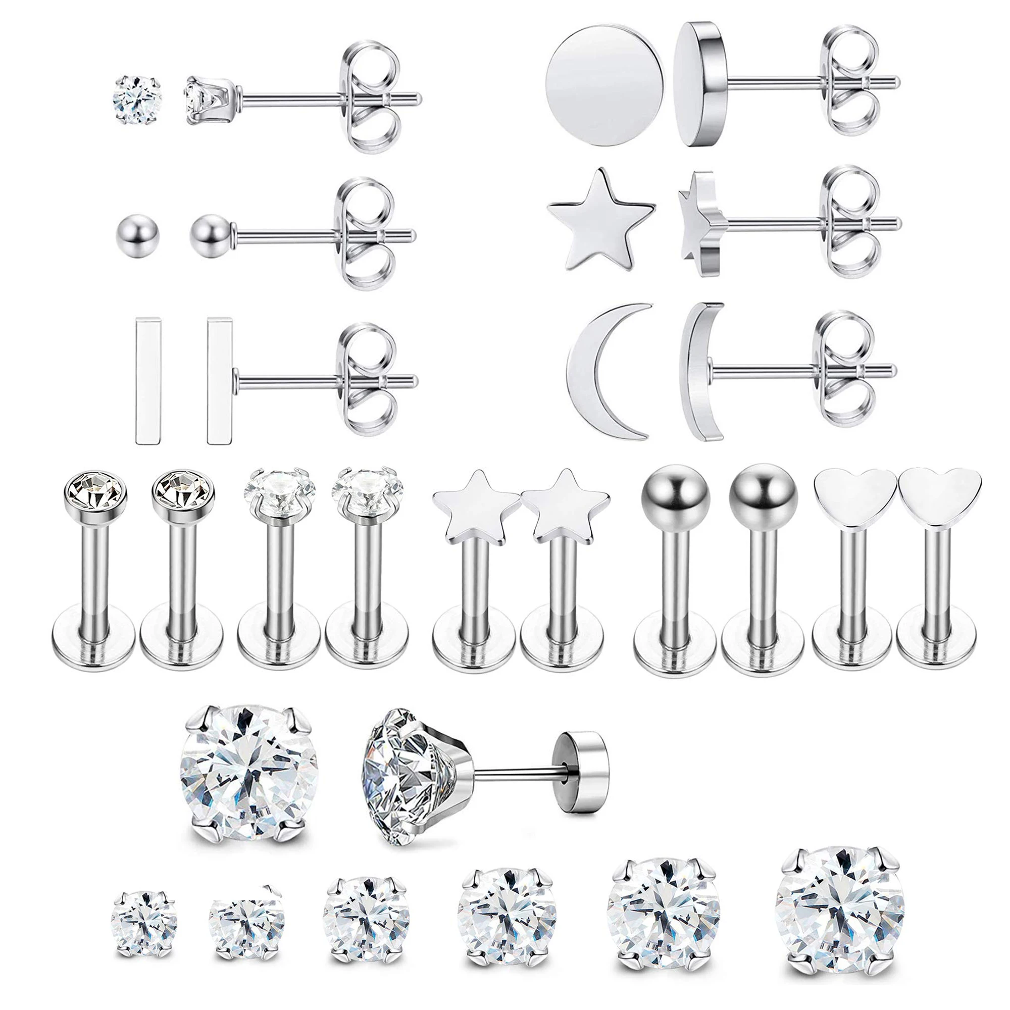 17Pairs-Stainless-Steel-Flatback-Tragus-Stud-Earrings-for-Men-Women ...
