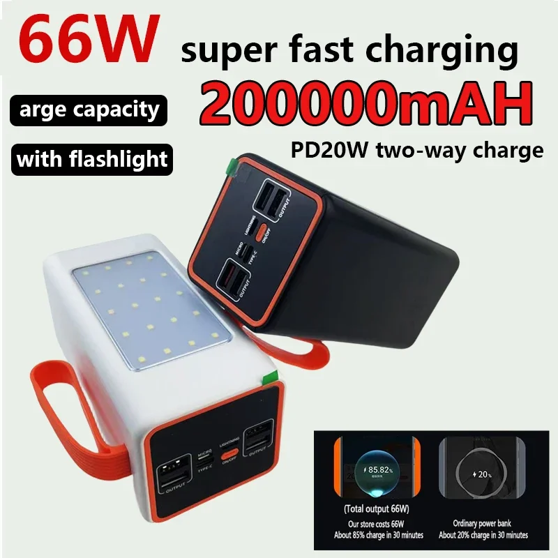 Power Bank 200000mAh High Capacity 66W Fast Charger Powerbank for ...