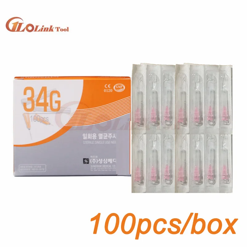 100pcs/box 34G 4mm Medical Disposable Pricking Needle Cosmetic Micro Water Light Needle Syringe ...