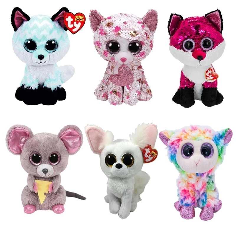 Ty Beanie Boos Big Eyes 15CM kawaii Fox Series Sheep Mouse Cat Plush ...