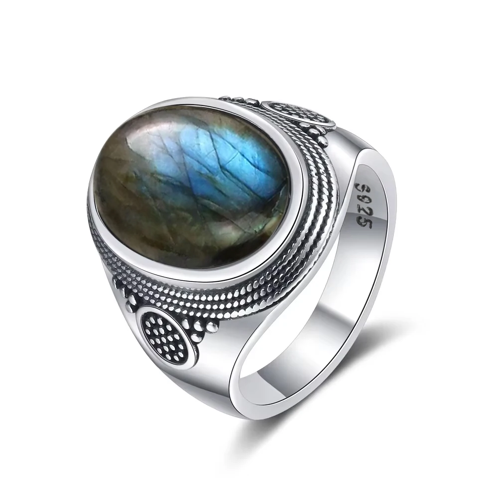 Vintage S925 Sterling Silver 10*14MM Labradorite Rings with Moonstone ...