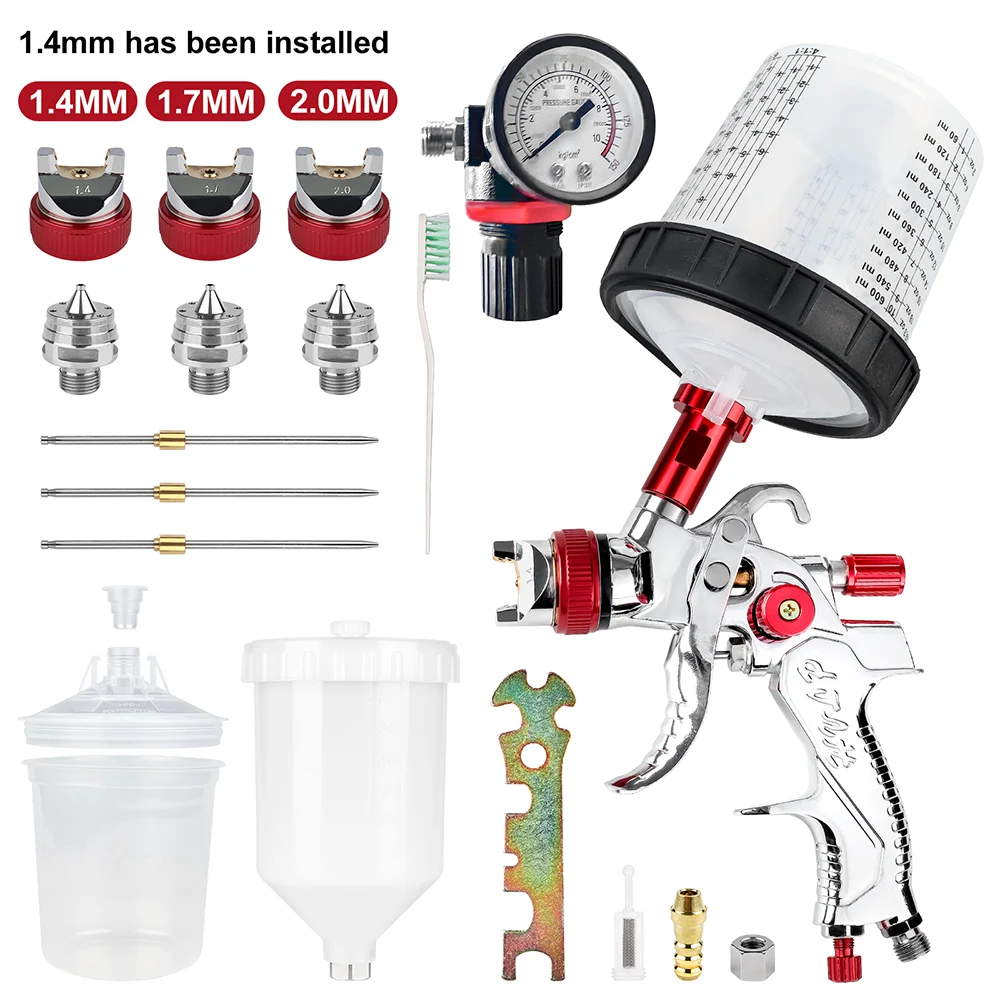 Car-Spray-Paint-Gun-Kit-with-1-4mm-1-7mm-2-0mm-Nozzle-HVLP-Gravity ...