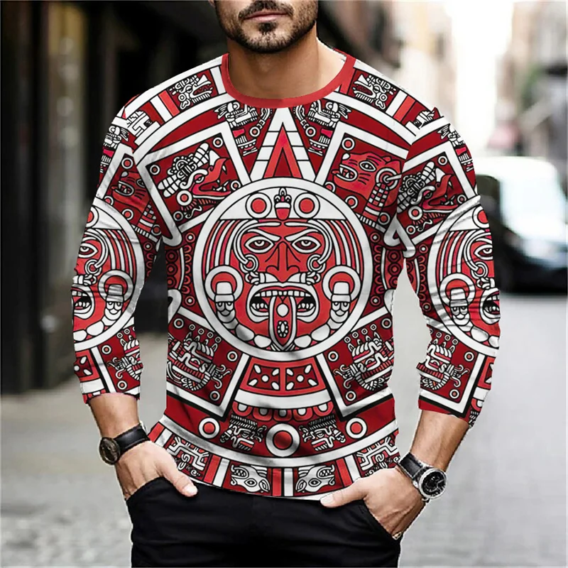 2024 Mexico Aztec Graphic T Shirts For Men Vintage 3d Printed Long ...
