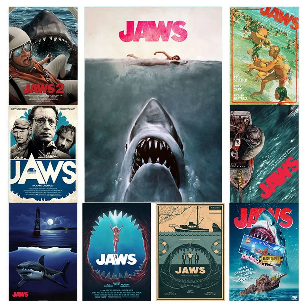 Classic-Movie-Jaws-Abstract-Posters-And-Prints-Shark-Canvas-Painting ...