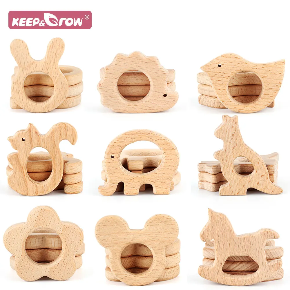 1pc Baby Teether Wooden Food Grade Cartoon Animals DIY Kids Teething ...