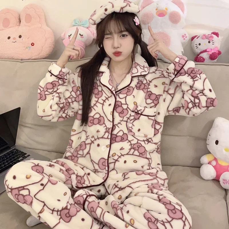 Cartoon-Cute-Hello-Kitty-Pajamas-for-Women-Winter-Anime-Plush-Thickened ...