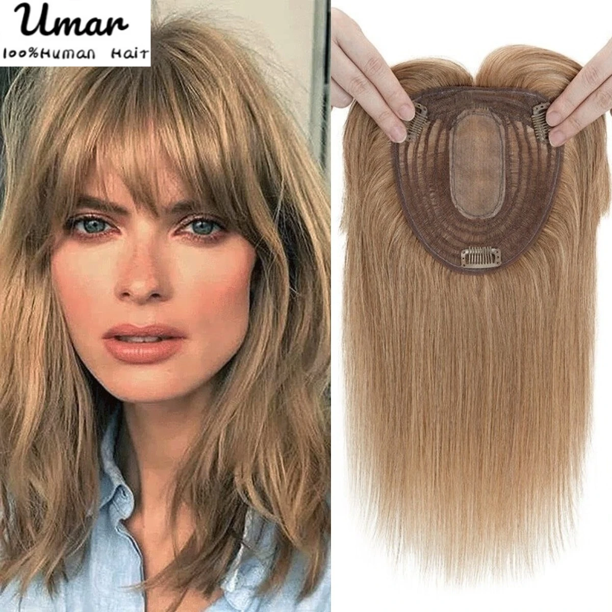 Frauen-Haar-Topper-mit-Pony-100-Echthaar-Topper-Clip-in-Haar-teilen ...