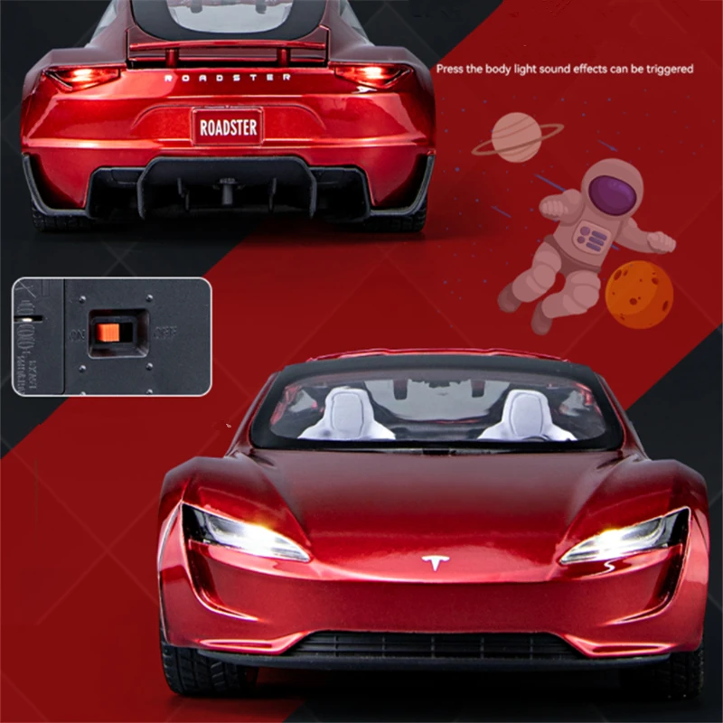 1 24 Tesla Roadster Super Car Alloy Car Model Wheel Steering Sound Light Collectibles Toy Birthday Gift AliExpress 26
