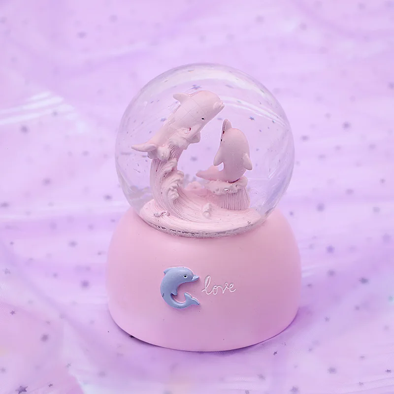 Blue Pink Jumping Dolphin Crystal Snow Ball Music Box Cartoon Animal ...