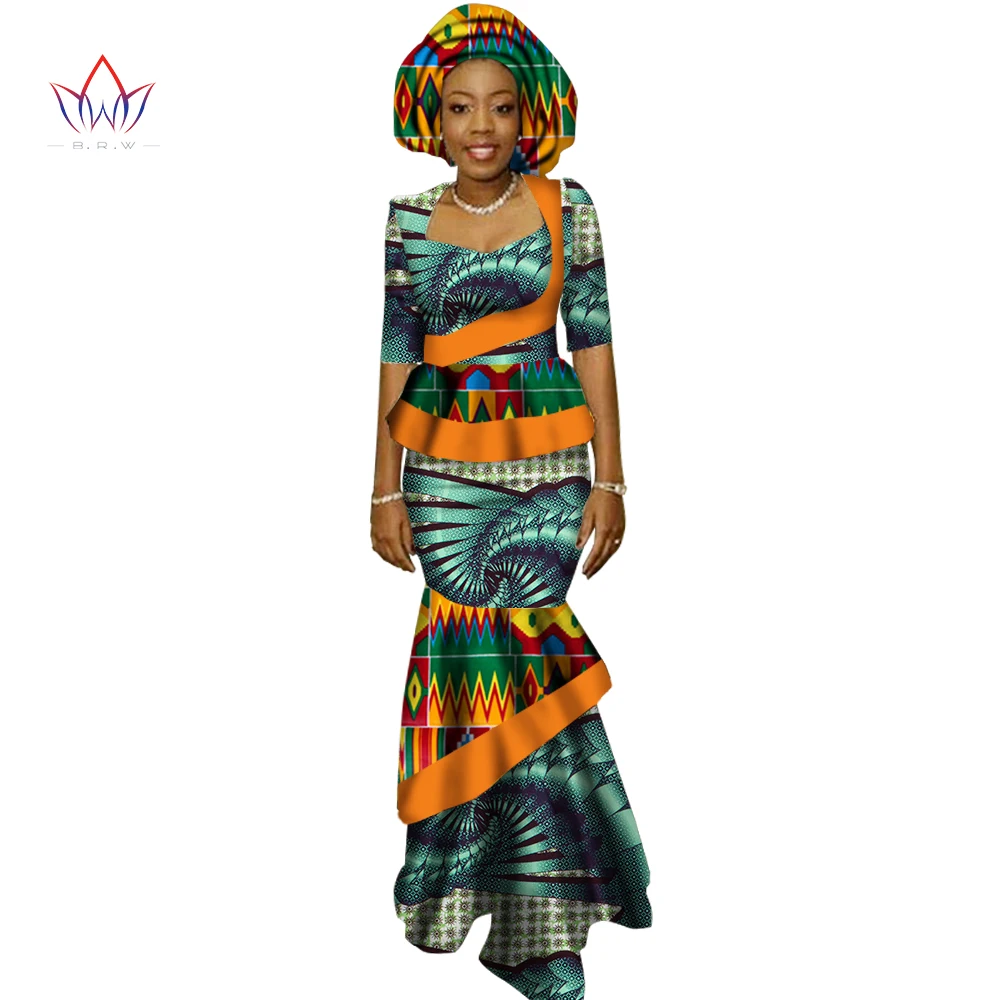 2021 New African Long Print Skirt Maxi Dress Suit Half Sleeve Crops