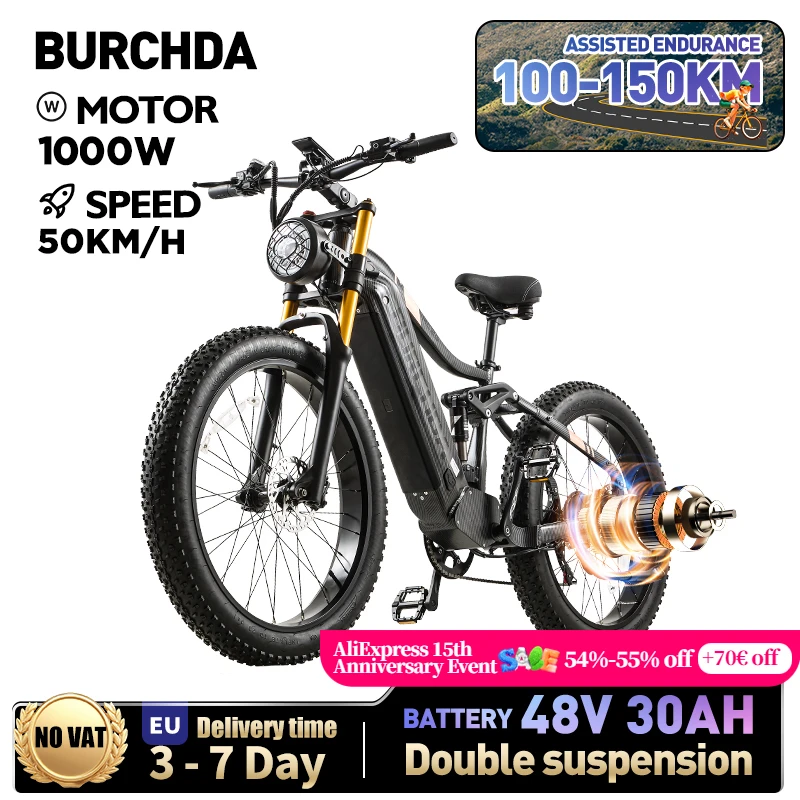 BURCHDA HC26 1000W50KM/H Mountain Electric Bicycle 48V30AH Lithium ...