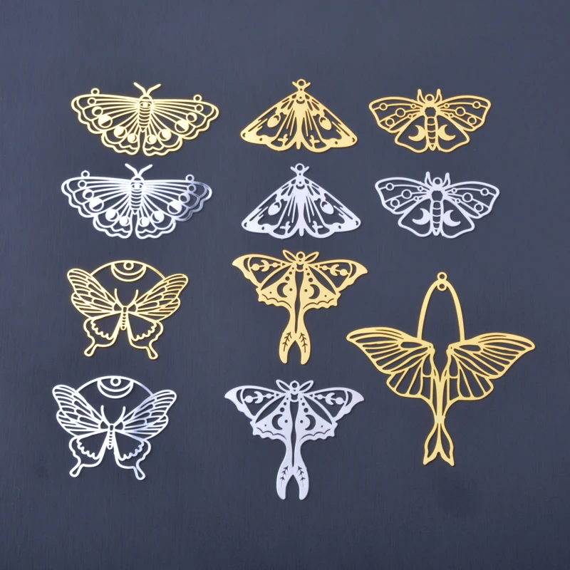 10pcs Brass Filigree hollow out Moth Butterfly Mermaid Charms Stainless ...