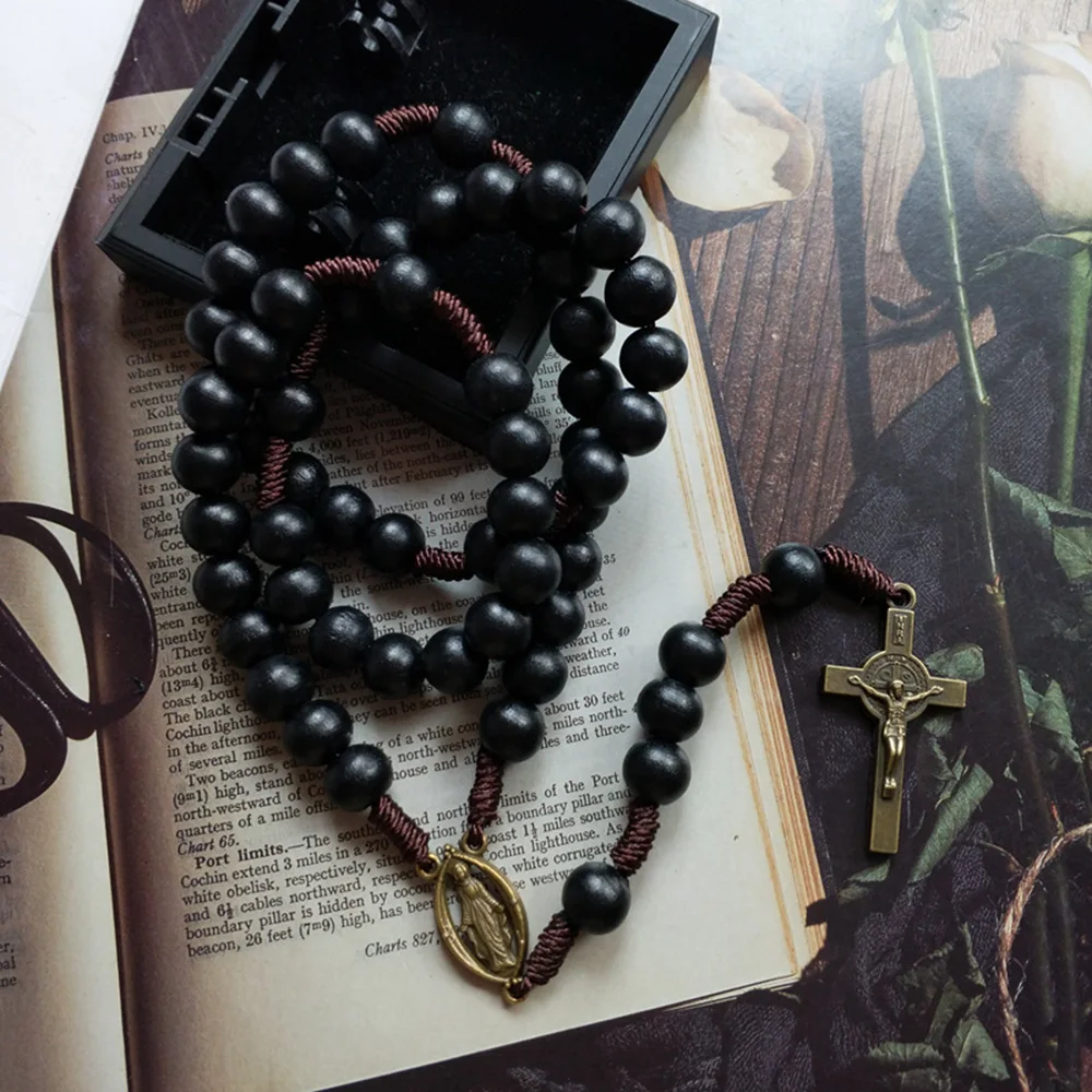 Cottvott-Bronze-Color-St-Benedict-Exorcism-Medal-Black-Wood-Beads-Chain ...