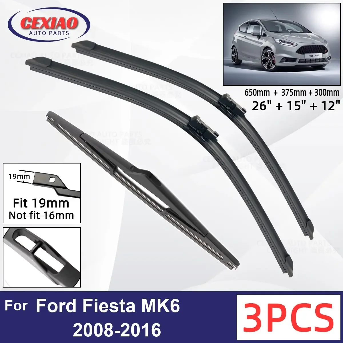 For-Ford-Fiesta-MK6-2008-2016-Car-Front-Rear-Wiper-Blades-Soft-Rubber ...