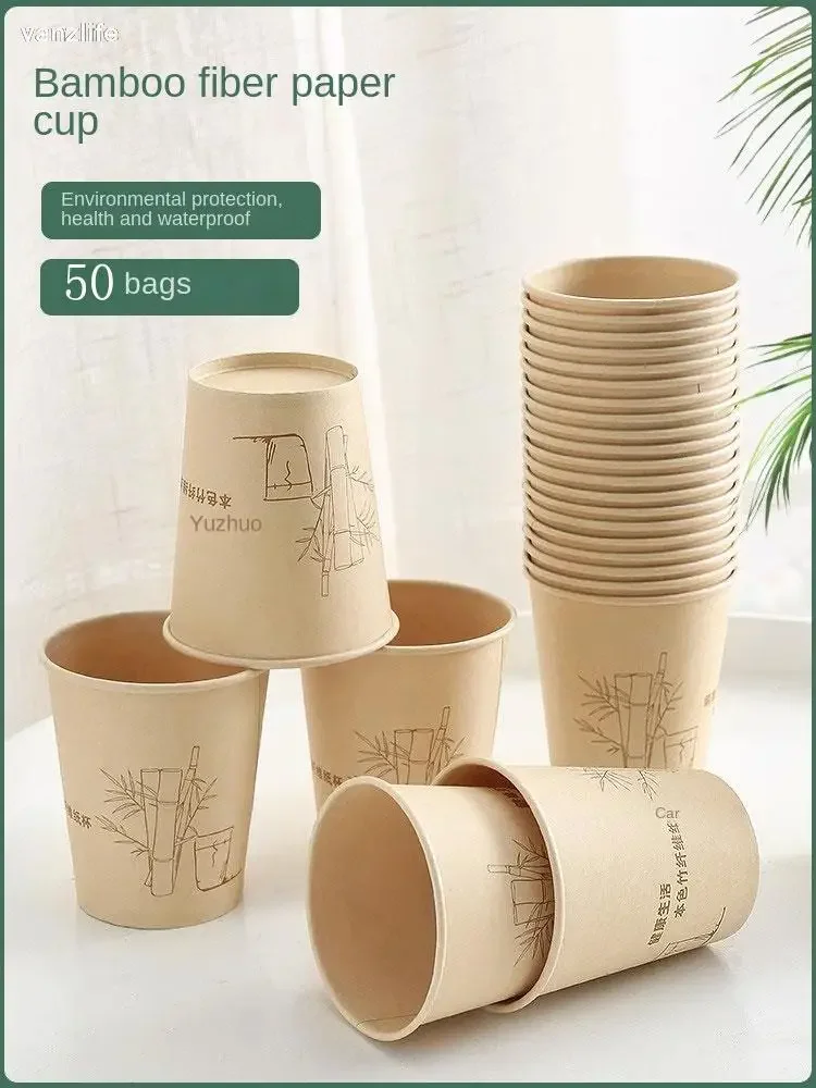 Vanzlife Bamboo Fiber Paper Cups Eco-Friendly Office Disposable Tea ...