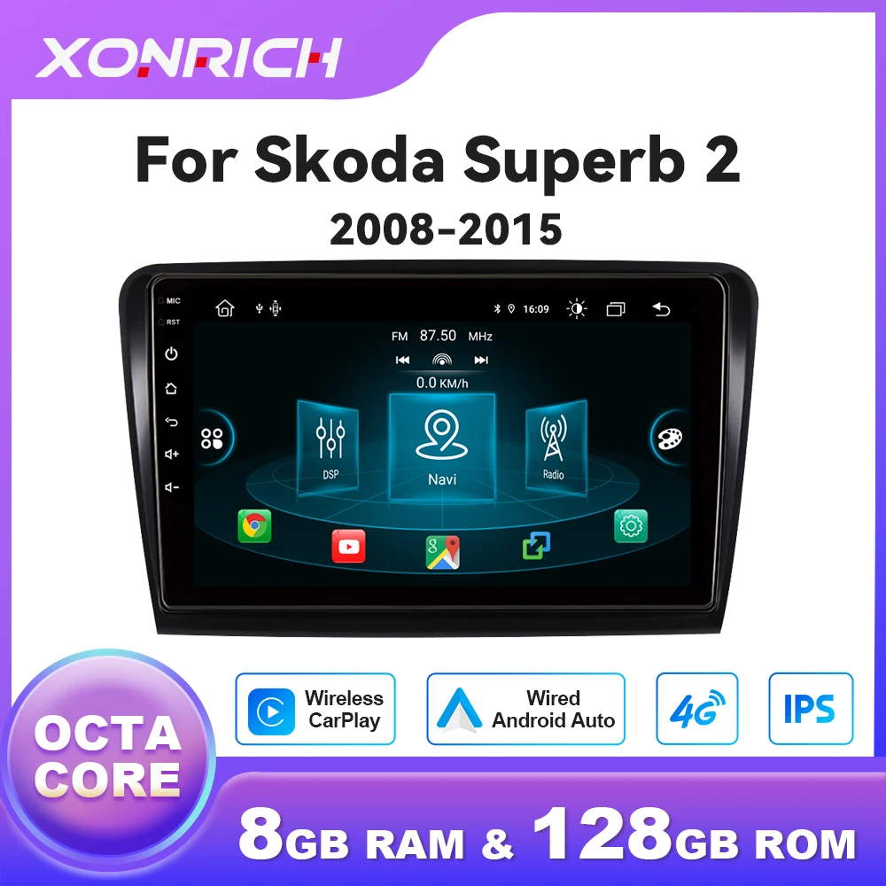 1280*720P IPS Wireless CarPlay Android 14 Car Radio Player For Skoda ...