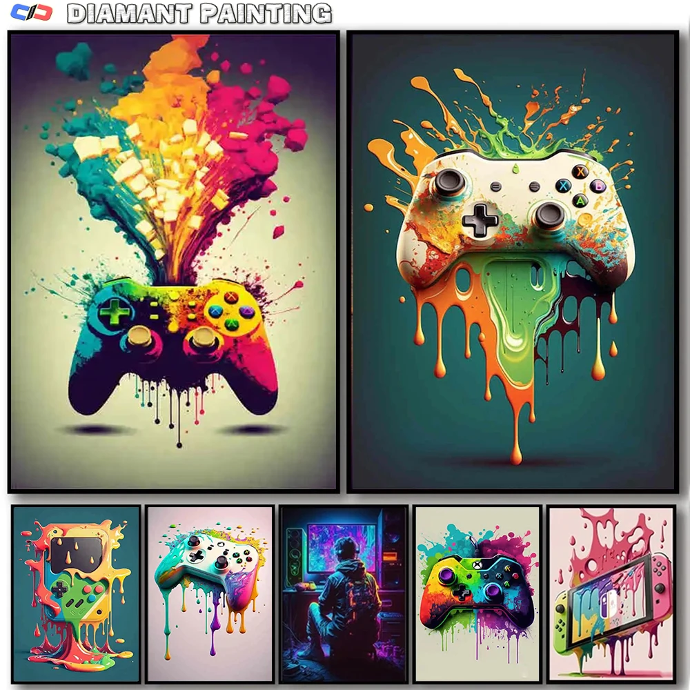 DIY-5D-Diamond-Painting-Colorful-Punk-Neon-Gamer-Controller-Mosaic-Full ...