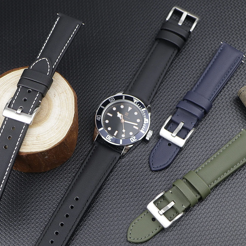 Waterproof Sailcloth Watch Band & Leather Watch Strap 18mm 19mm 20mm ...