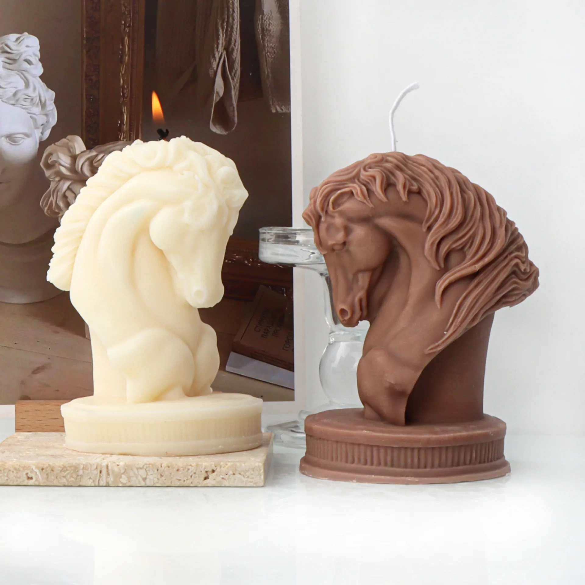 Horse-Head-Statue-Candle-Silicone-Mold-Bust-Riding-Sculpture-Art ...