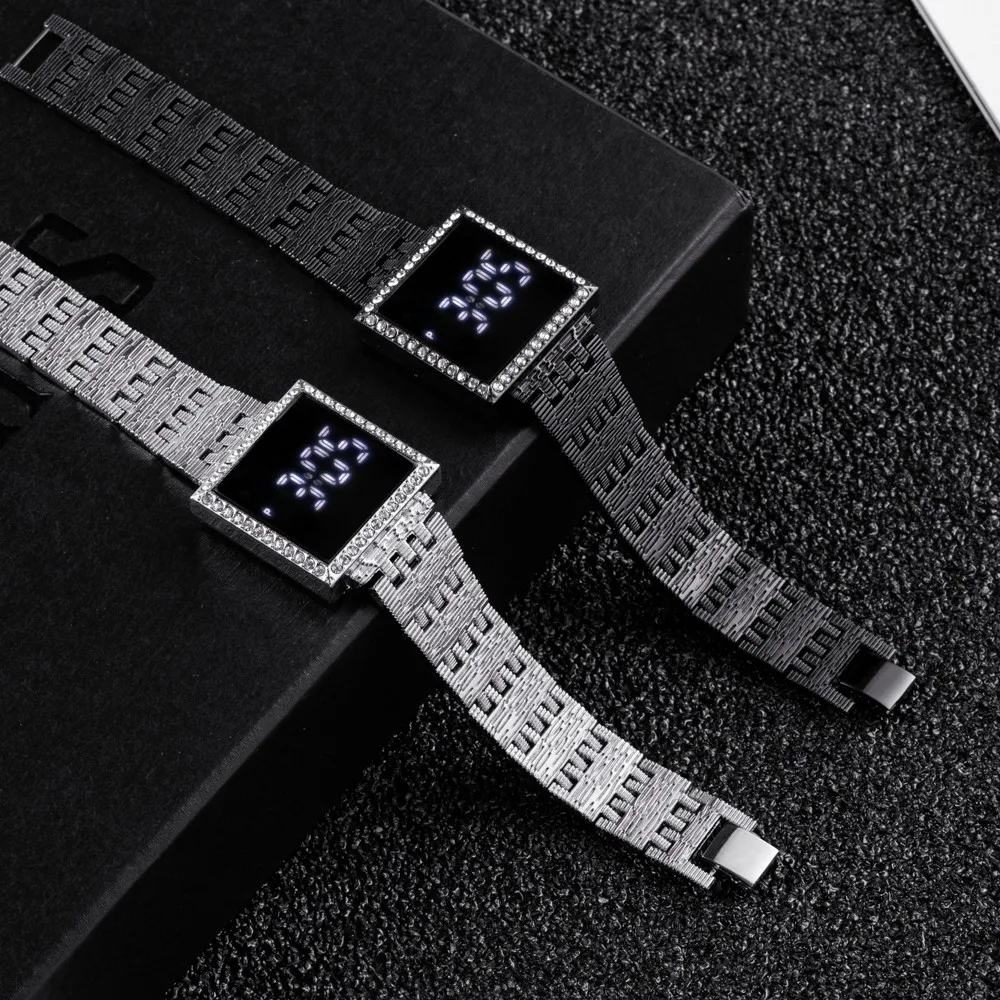 Women Watches Luxury Rhinestone Square Led Digital Watches Women Simple ...