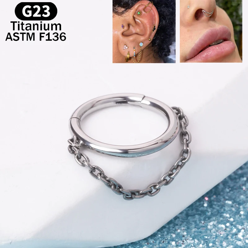 G23-Titanium-Piercing-Hoop-Earring-Dangling-Chain-Segment-Ring-Septum ...