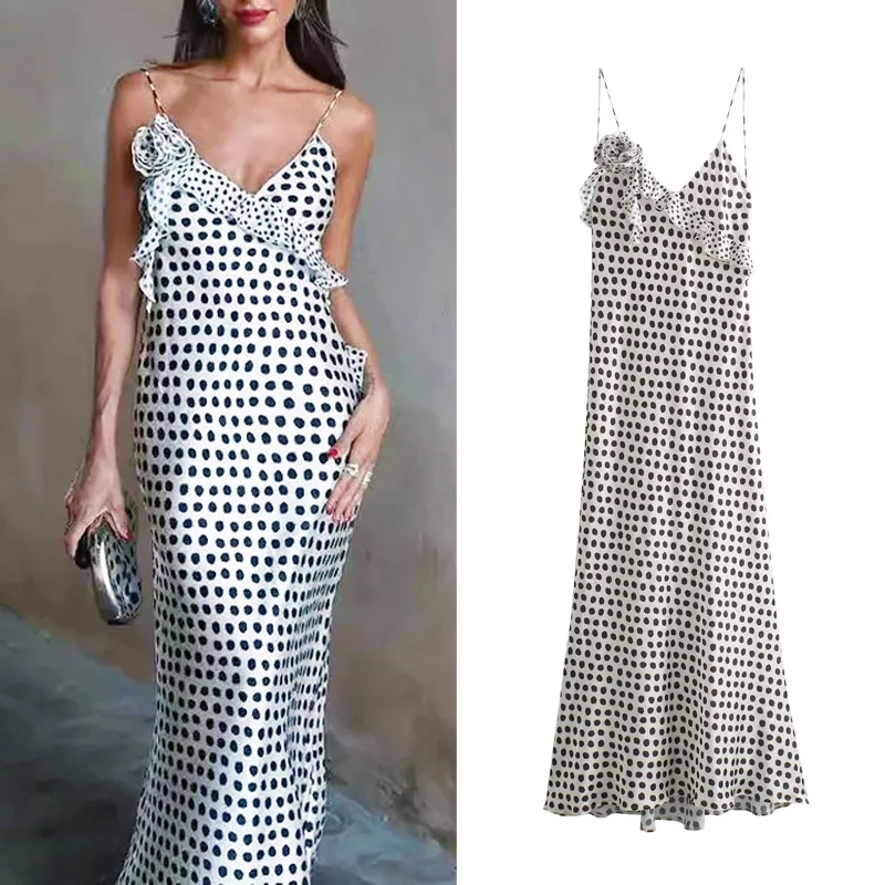 TRAF-Elegant-Prom-Women-Slip-Dress-Floral-Dot-Backless-Lady-Dress-2024 ...