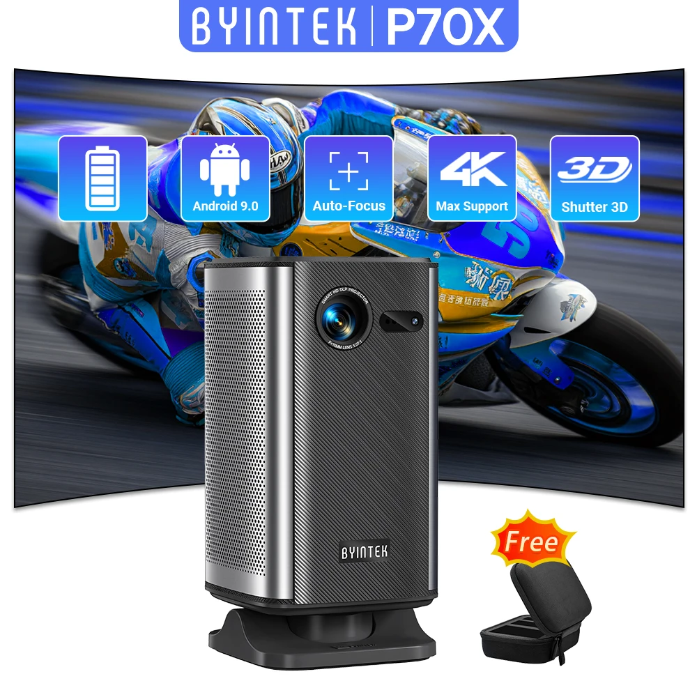 BYINTEK P70X Mini projecteur Portable avec batterie intégrée 4K Support ...