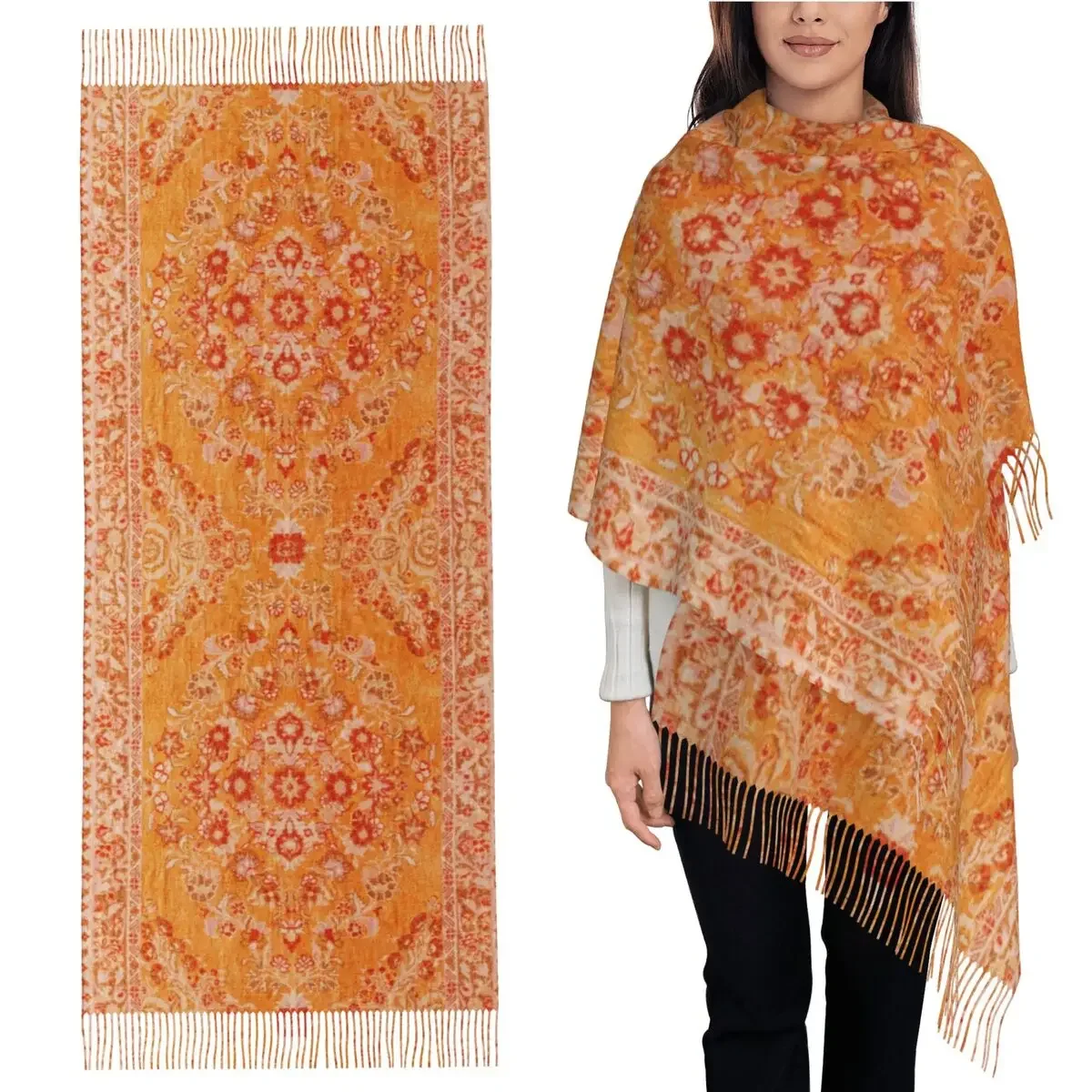Orange Bohemian Berber Traditional Moroccan Style Scarf Tassel Scarves ...