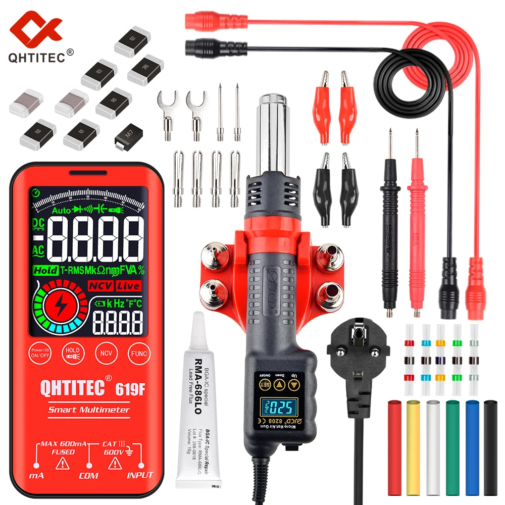 QHTITEC-619F-Digital-Multimeter-8208-Hot-Air-Gun-Set-USB-Charging-T-RMS ...