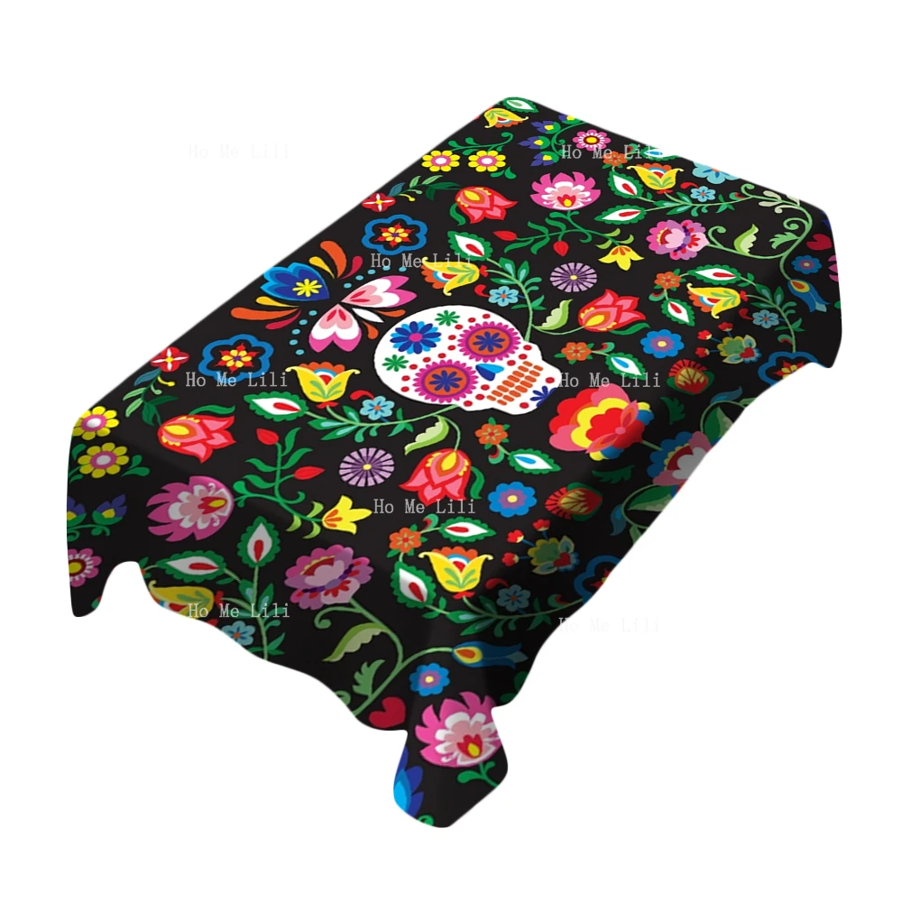 Mexican-Sugar-Skull-Art-Day-Of-The-Dead-Floral-Pattern-Tablecloth-Stain ...