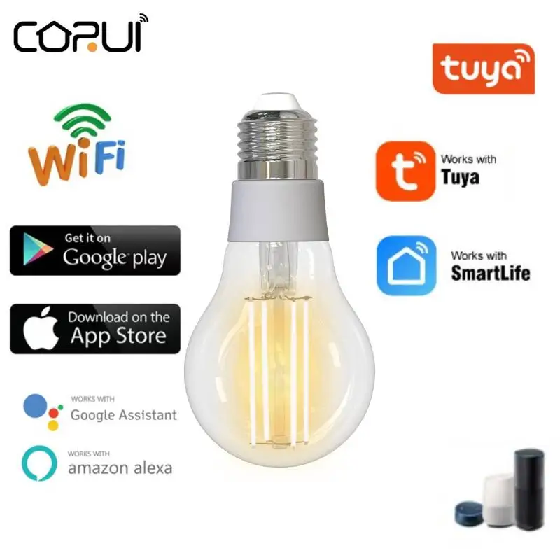 CORUI Tuya WiFi E27 7W Smart Filament Bulb LED Light Lamp Dimmable ...