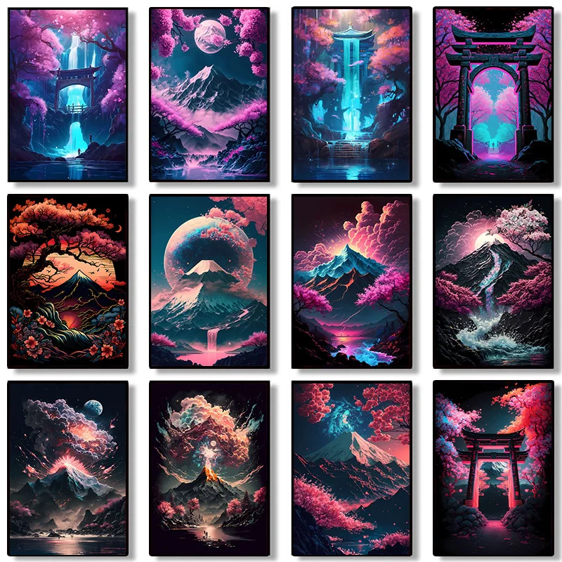 Japanese Nature Neon Art Posters And Prints Canvas Painting Japan ...
