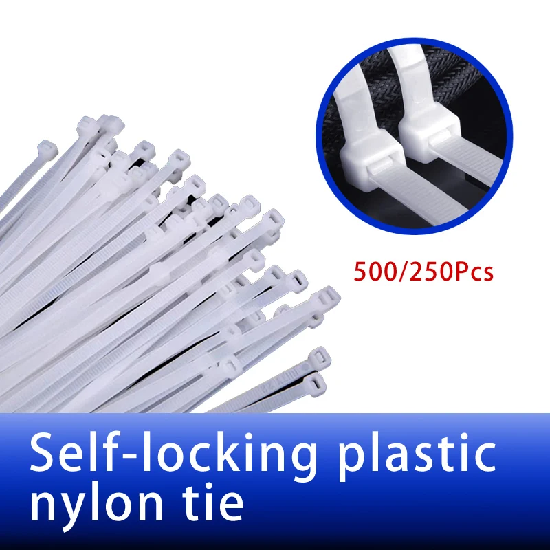 Self-Locking-Plastic-Cable-Tie-White-Zip-Wraps-Strap-Nylon-Fixa-o-Anel ...