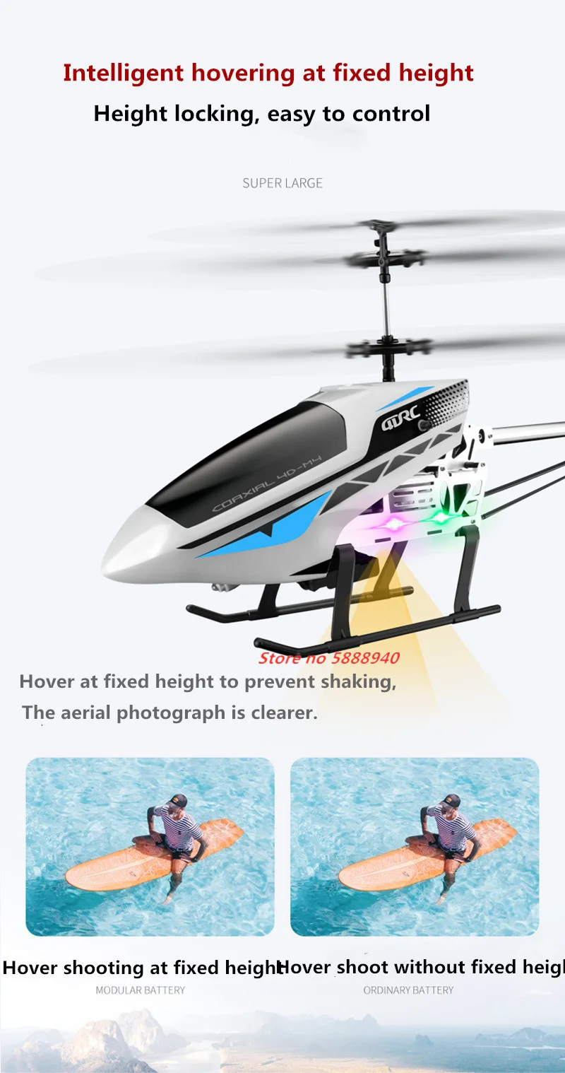 4K HD WIFI FPV RC Helicopter 70CM Obstacle Avoidance Drone 200M Fixed Height Hover Gravity ...