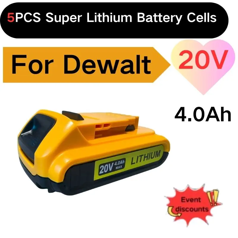 20V 4Ah Lithium-Ion Batteries 18V/20V Replacement for DeWalt MAX Power ...