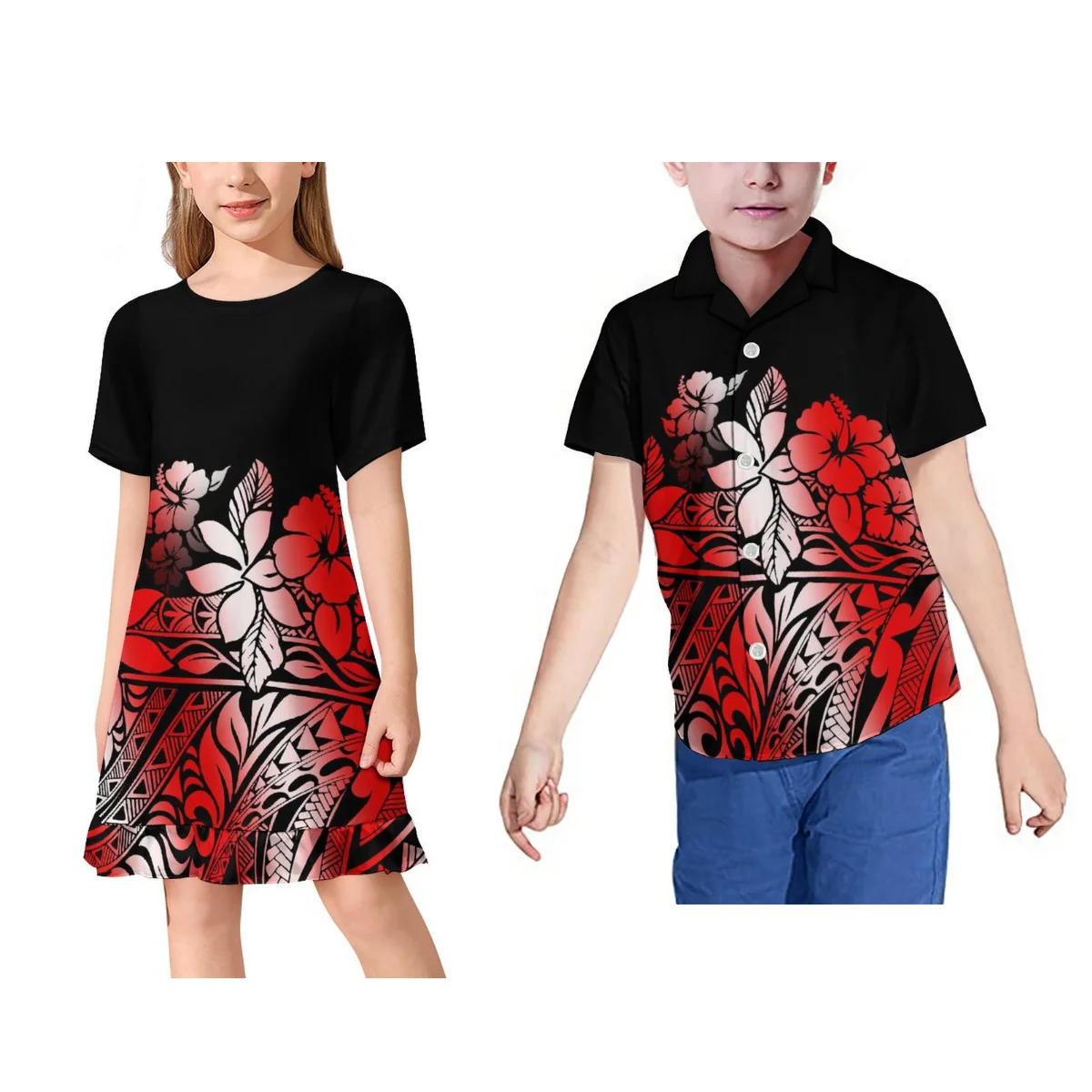 Hawaii-Kids-Dress-And-Shirt-Matching-Set-Polynesian-Girls-Summer-Short ...