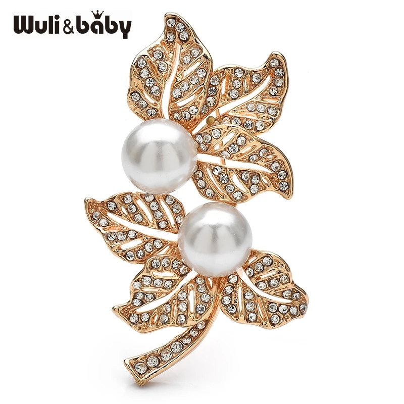 Wuli&baby Pearl Leaves Flower Brooches For Women Men 2-color Pearl ...