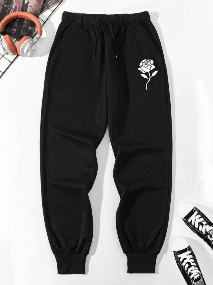 2024 Autumn/Winter Men's Rose-printed Corset Waist Sweatpants Daily ...
