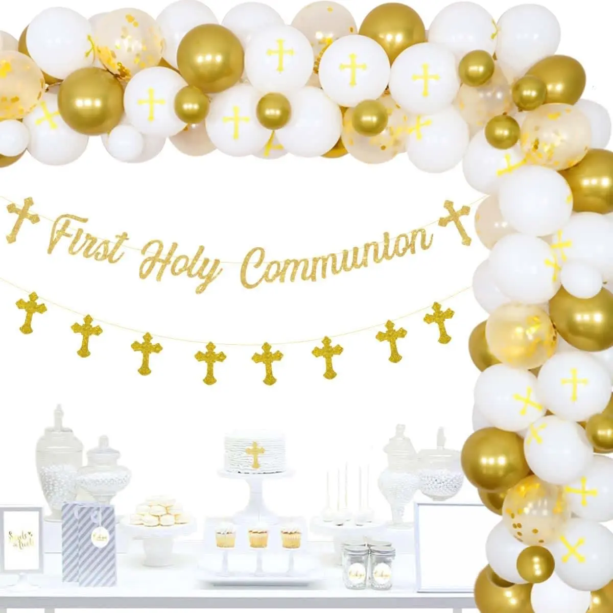 JOYMEMO-First-Communion-Christening-Baptism-Party-Decorations-White ...