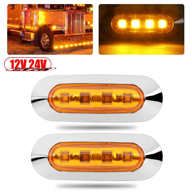 Oval 4 LED Side Marker Light White Red Yellow Turn Signal Lamp ...