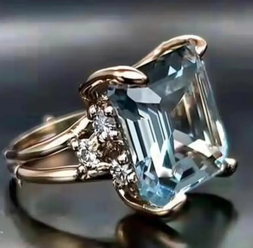 Fashion-Gold-Color-Inlay-Blue-Color-Square-Stone-Rings-Rhinestone-For ...