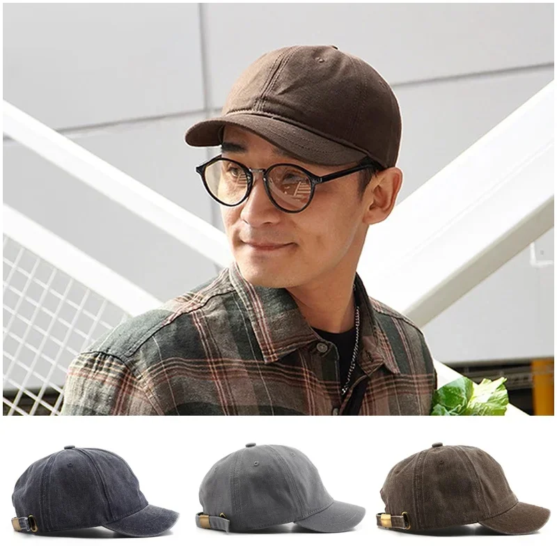 Retro Short Brim Baseball Caps for Man Women Solid Color Adjustable ...
