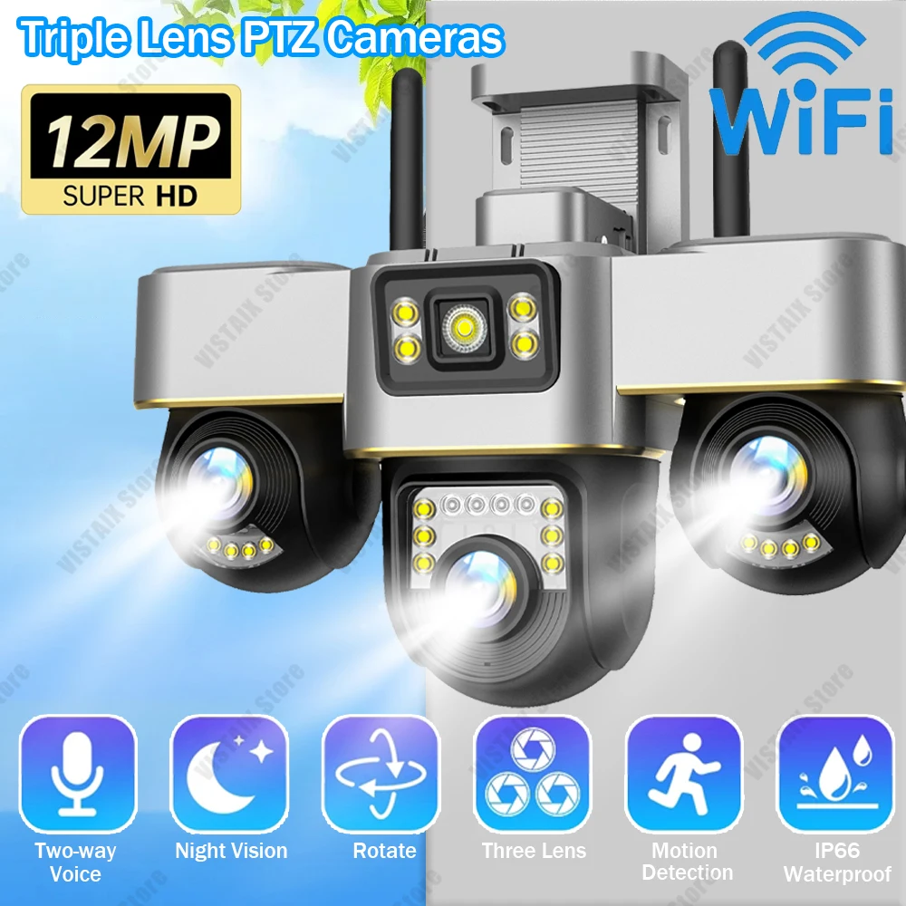 V380 Pro Triple Lens Wifi Camera 10X Zoom 6K 12MP Outdoor IP Cameras ...
