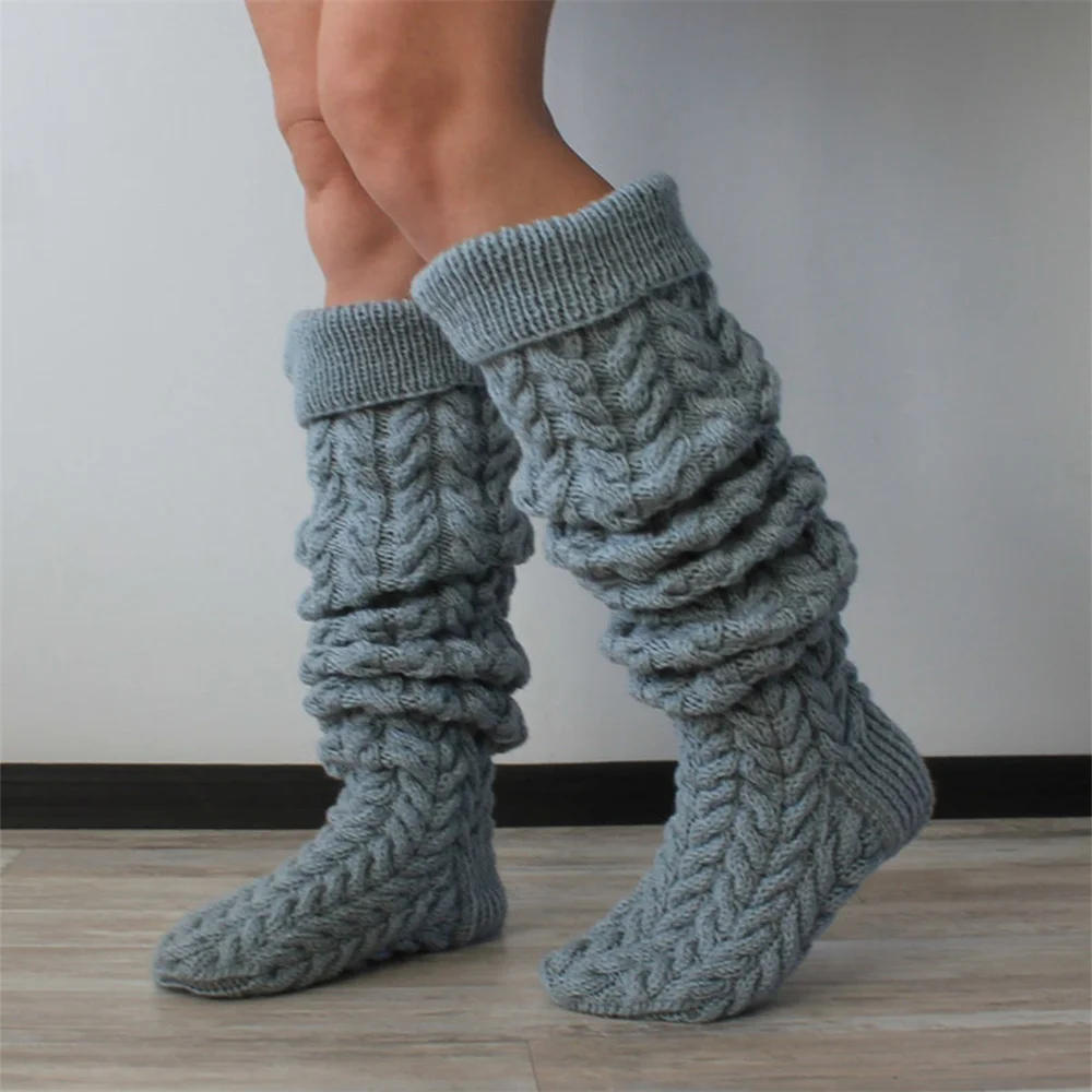 Winter-Women-Cable-Knitted-Stockings-Warm-Over-Knee-Socks-Thigh-High ...